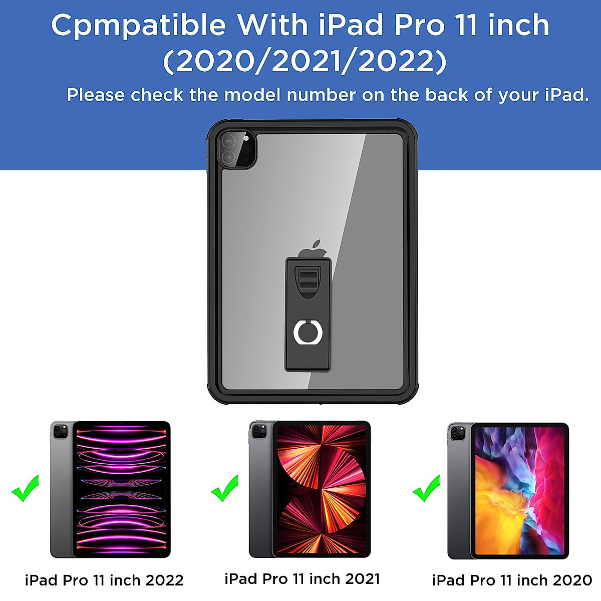 AICase Waterproof Protective Case for iPad Pro 11 Inch 2020/2021/2022 with Lanyard and 360° Full Body Protection with Touch Function, Transparent Case, Waterproof, Shock Resistant
