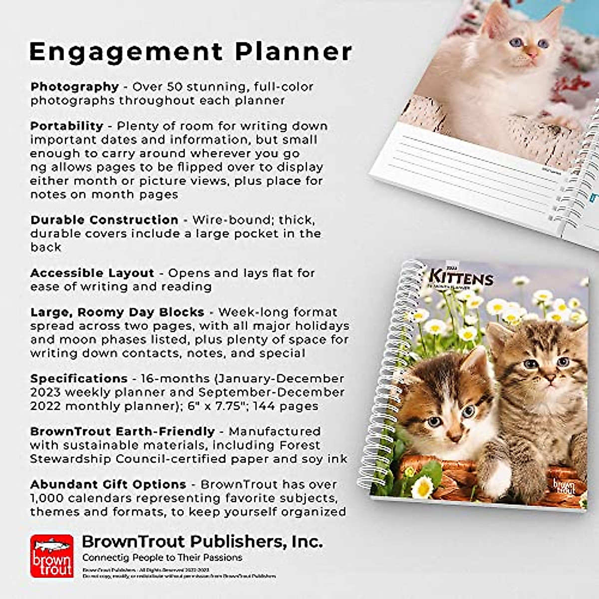 Kittens | 2023 6 x 7.75 Inch Spiral-Bound Wire-O Weekly Engagement Planner Calendar | New Full-Color Image Every Week | BrownTrout | Animals Cats Pets