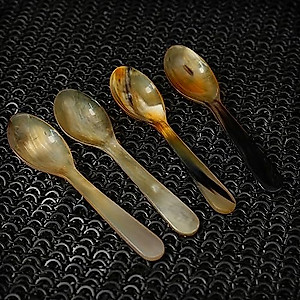 Mythrojan 4pcs Buffalo Horn Spoons Polished Finish Handcrafted from Genuine Ox Horn Fully Functional Horn Accessory for Reenactments