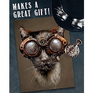 Steampunk Cat Wearing Goggles - 11x14 Unframed Wall Art Print - Makes a Funny and Cute Home Decor and Gift For Cat Owners