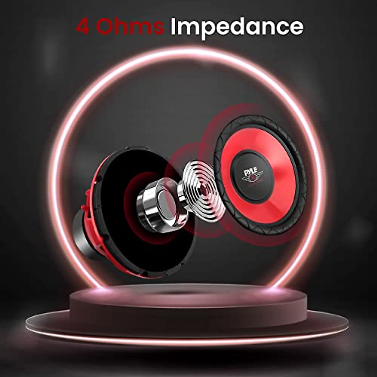 Pyle Car Vehicle Subwoofer Audio Speaker - 10 Inch Red Electro-Plated Cone, Red Plastic Basket, 1.5” Kapton Voice Coil, 4 Ohm Impedance, 600 Watt Power, for Vehicle Stereo Sound System - Pyle PLW10RD