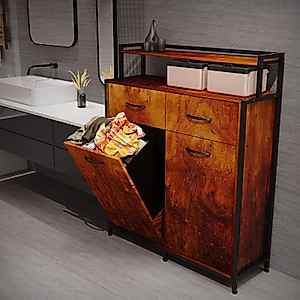 HSSZXFR Dual Tilt Out Trash Cabinet, Hidden Trash Bin Cabinet with 2 Drawers and Shelf, Large Kitchen Trash Bin Cabinet MDF board, Laundry Hamper Cabinet Free Standing Holder 10 Gallon