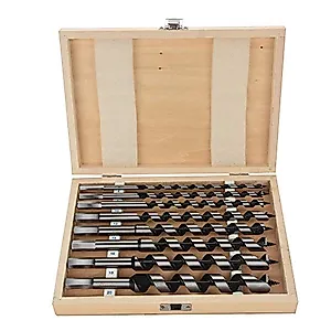 Zerone Auger Drill Bit, 8pc Carbon Steel Hex Shank Brad Point Drill SDS Auger Spiral Wood Drilling Tool with Wooden Case, Diameter 6mm 8mm 10mm 12mm 14mm 16mm 18mm 20mm