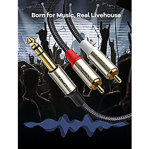 VIOY 1/4 to Dual RCA Audio Cable, Gold Plated Copper Shell Heavy Duty 6.35mm Quarter Inch Male TRS Jack to 2 RCA Phono Male Stereo Y Insert Splitter Adapter……