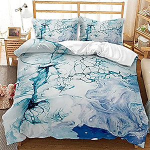EDUMEYA Blue Marble Beding Set Full Size Watercolor Tie Dye Marbling Duvet Cover Marble Artwork Abstract for Girls Women 1Duvet Cover 2 Pillowcases