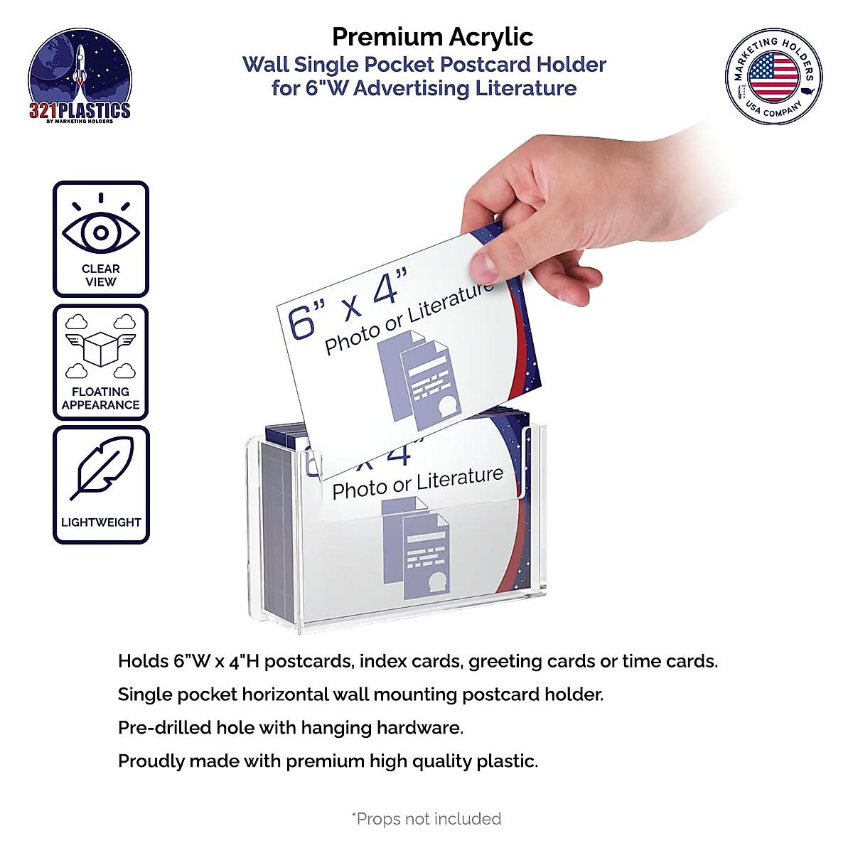 2 Pack Postcard Holder Clear Acrylic Holds 6 x 4 Inch Paper Card Display Wall Mount Single Pocket System Small Hand Out Catalog Organizer by Marketing Holders