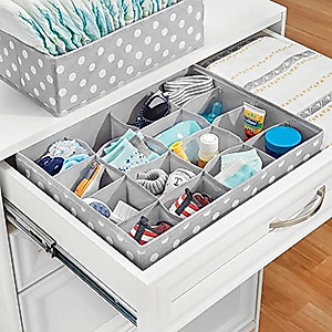 mDesign Soft Fabric Dresser Drawer and Closet Storage Organizer for Child/Kids Room and Nursery - Large 16 Section Organizer - Polka Dot Print - Light Gray/White