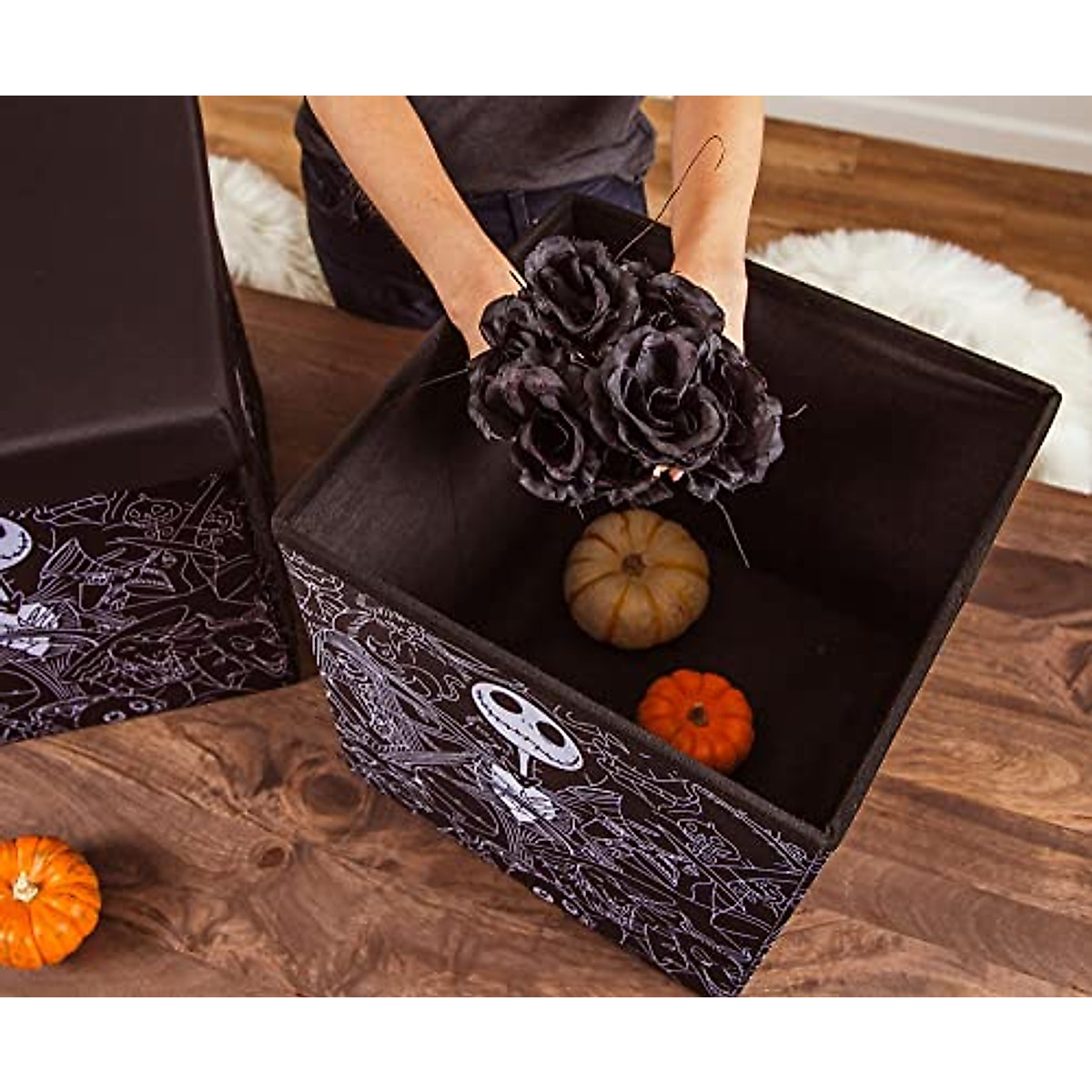 Disney The Nightmare Before Christmas Jack Skellington 15-Inch Storage Bin Cube Organizers, Set of 2 | Fabric Basket Container, Cubby Closet Organizer, Home Decor for Playroom | Gifts And Collectibles