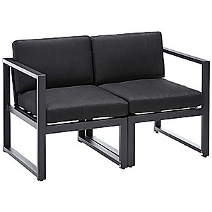 Christopher Knight Home Navan Outdoor Aluminum Sofa Set with Water Resistant Cushions, 5-Pcs Set, Dark Grey / Black