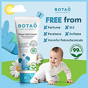 BOTAO Baby's Natural Diaper Cream | Organic Diaper Cream EWG Verified | Naturally Soothes Baby Rashes | Baby zinc Ointment Natural | For Sensitive Skin with Aloe Vera & Calendula, 2.5Oz