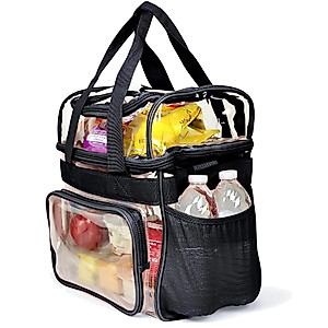 TACVEL Medium Heavy Duty Clear Lunch Bag, Stadium Approved Clear lunch Bag with Adjustable Strap, Clear Lunch Box for Women Men Work-Black