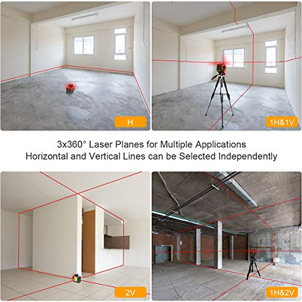 Huepar 3D Self-Leveling Laser Level 3x360 Red Cross Line 100Ft Three-Plane Leveling and Alignment Laser Level Tool -Two 360° Vertical and One 360° Horizontal Line -Magnetic Pivoting Base GF360R