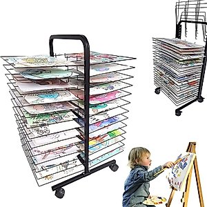 Art Drying Rack, Mobile Drying Rack with Wire Shelves for Works of Art, Mobile Classrooms, Art Studio, Educational Product Drying Rack, Drying Easel, Drying & Print Racks, Black Powder Coated Finish