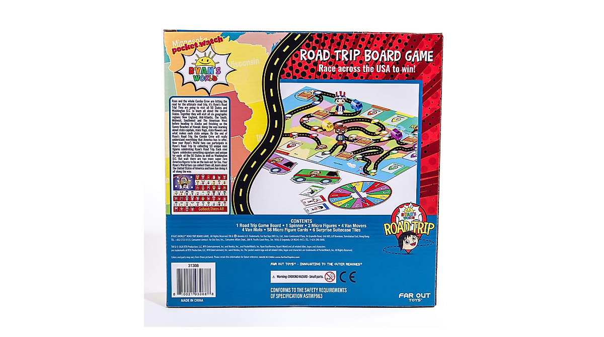 Far Out Toys Ryan’s World Road Trip Board Game - Educational U.S. Adventure