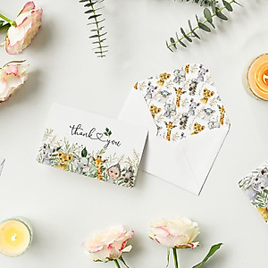 Artoid Mode 36 Pack Giraffe Elephant Thank You Cards Animal Greeting Cards Gift With Envelope Sticker Blank Note Cards for Birthday Wedding Baby Shower Bridal Shower, 4 x 6 Inch