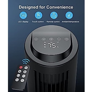 Cofeow Tower Fan for Bedroom, 20ft/s Quiet Cooling Fan, 70° Oscillating Floor Fan with Remote,Led Display,3 Speed Options,4 Modes,12Timer,13“ Bladeless Portable Table Fan for Bedroom Office Home Desk Black