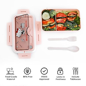 G-Ahora Versatile 2-Compartment Bento Boxes, Cartoon Lunch Box, Leak-Proof Lunchbox Bento Box with Utensil Set for Dining Out, Work, Picnic (LBOX KIT)