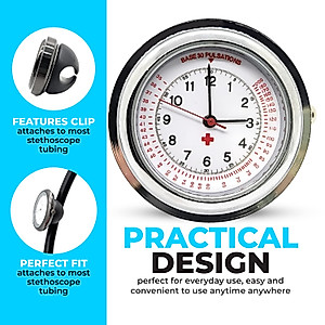 Nurse Stethoscope Watch - Lightweight Metal Frame- Attaches Directly to Stethoscope for All Medical Professionals (Silver)