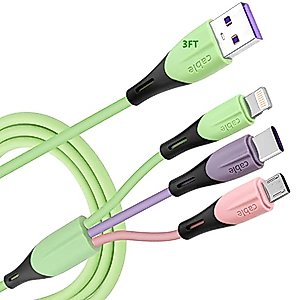 Multi Charging Cable 2Pack 3FT, 3 in 1 5A Multiple USB Fast Charger Cord Adapter with Lightning/Type C/Micro USB Port, Compatible with iPhone/Samsung Galaxy/Pixel/Phones/Tablets and More (Green)