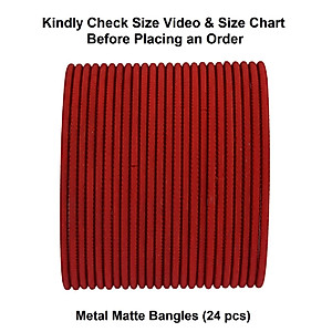 Efulgenz Plain Metal Bangle Bracelets Bridal Indian Wedding Bangles Set Matte Red Bangles Bollywood Bangle Set for Women (24 Pcs) Size 2.6