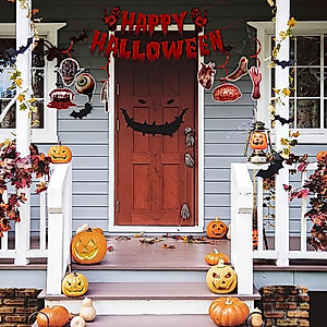Quimoy Scary Halloween Banner, Happy Halloween Party Decorations, Scary Halloween Decorations with 8Pcs Halloween Hanging Swirls for Halloween Party Indoor Outdoor