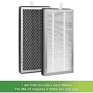 4 Pack 15 Replacement Filter, 3-in-1 Pre-Fiter, True H13 HEPA Filter and Activated Carbon Filter Compatible with 15 Air Purifier