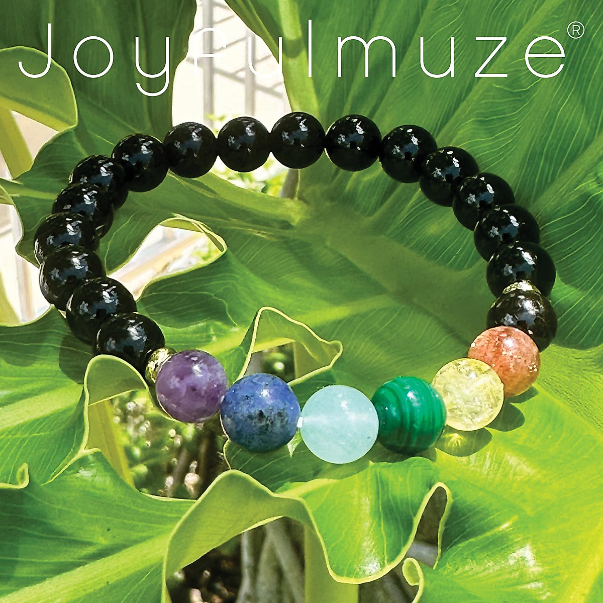 Joyfulmuze 7 Chakras Stretch Bracelet, Natural Stones Black Onyx Citrine Malachite Aquamarine Blue Sodalite Amethyst Garnet Sunstone (Chakra Stones)