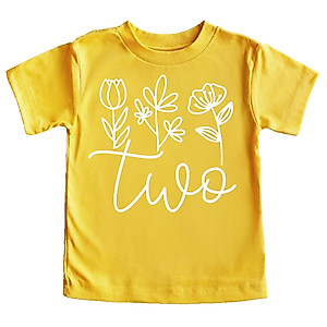 Two Floral 2nd Birthday Shirt for Toddler Girls Second Birthday Outfit White on Mustard Shirt 3T
