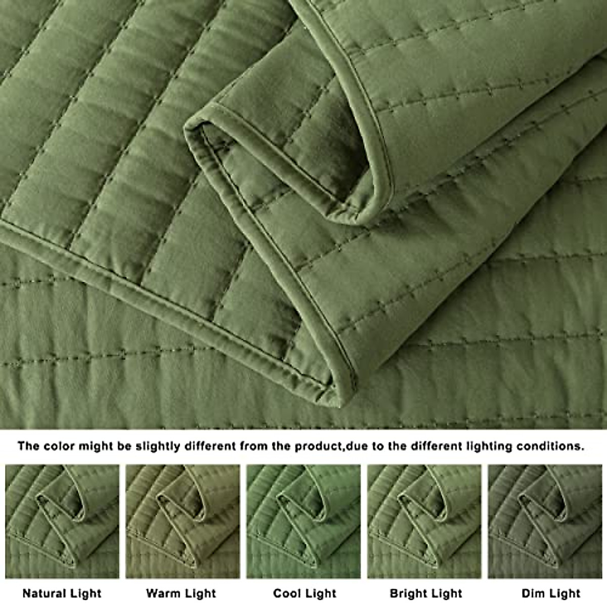 Olive Dark Green Queen Size Quilt Bedding Sets with Pillow Shams, Full Lightweight Soft Bedspread Coverlet, Forest Quilted Blanket Thin Comforter Bed Cover for All Season, 3 Pieces, 90x90 inches