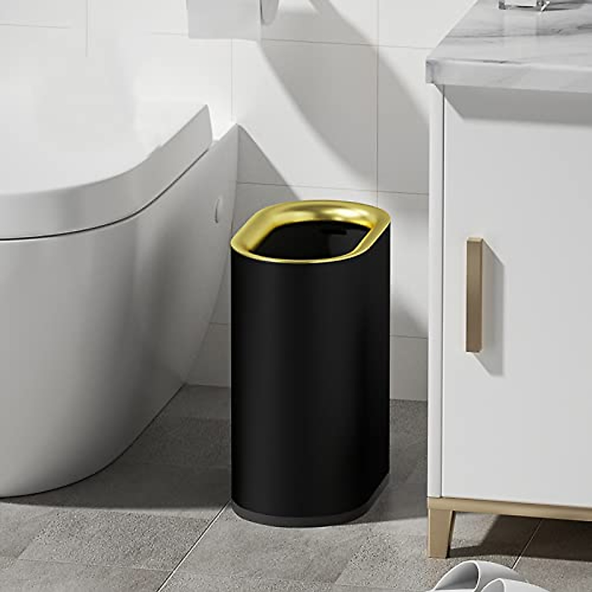 1.6 Gallon Oval Stainless Steel Small Trash Can Wastebasket, Garbage Container Bin Open Top Wastebasket for Bathroom, Kitchen, Office, Hotel, Home (Black)
