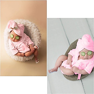 SPOKKI Newborn Photography Props Baby Girl 5 PCS Bathrobes Bath Towel Outfit with Slippers Cucumber Photo Props for Infant Boys Girls(0-6 Months)