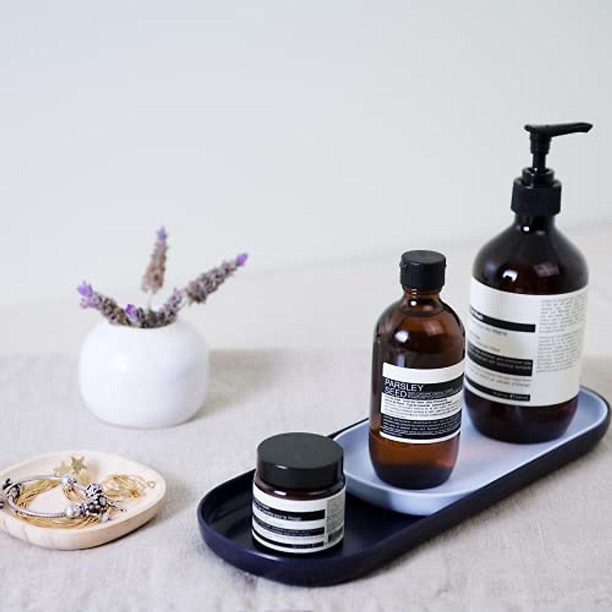 Set of 3 Modern Decorative Nesting Tray - Vanity Decor | Perfume, Makeup, Jewelry Organizer | Key Bowl | Great for Bathroom, Bedroom, Kitchen, and Entryway (Blue)