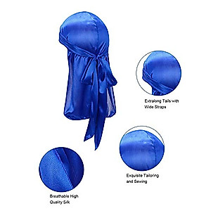 Century Star Kids Silky Satin Durags Head Wrap Silk Durag for Baby Boy Girls Wave Cap Wide Strap Long Tail Turban Beanies Black& Royal Blue