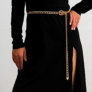 Chain Belt for Women Wasit Chain Belt Chain Chunky Belt Chain Gold Chain Belts（Gold-52inch)