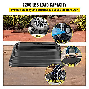 VEVOR Rubber Threshold Ramp, 4" Rise Threshold Ramp Doorway, Recycled Rubber Power Threshold Ramp Rated 2200 Lbs Load Capacity, Non-Slip Surface Rubber Solid Threshold Ramp for Wheelchair and Scooter