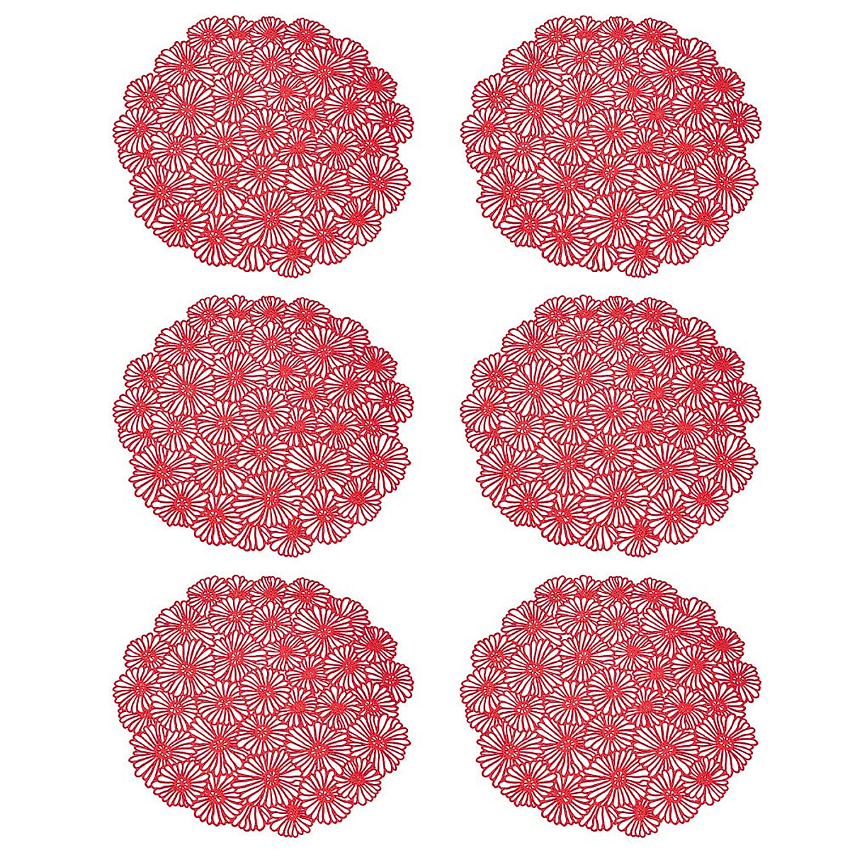 Floral Placemats Wipeable Vinyl Placemats 15 Inch Round Place Mats Farmhouse Kitchen Table Mats Heat Resistant Washable Pressed Vinyl Dining Table Mats Wedding Anniversary Decoration, Red