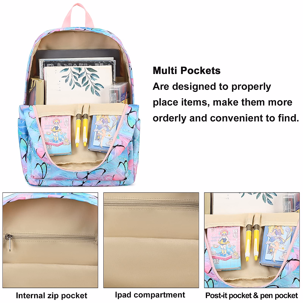 CAMTOP Girls Backpack for School with Lunch Box Kids BookBag Set for Elementary Middle School (Believe in Magic)