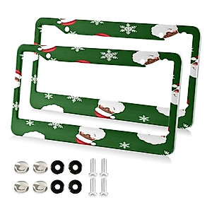 YETTASBIN Christmas Santa Claus License Plate Frames, Decorative License Plate Covers, 2 Packs Universal Aluminum Tag Frame with 2 Holes & Screw Caps for Front and Rear Car Tags, Round Hole