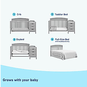 Graco Benton 5-in-1 Convertible Crib and Changer (Pebble Gray) – Crib and Changing Table Combo, Includes Water-Resistant Changing Pad, 3 Drawers, Converts to Toddler Bed, Daybed and Full-Size Bed