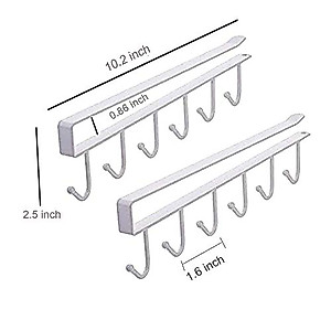 EigPluy 2pcs Mug Hooks Under Cabinet Cups Wine Glasses Storage Hook Multifunction Nail Free Coffee Cups Holder Kitchen Utensil Holder Ties Belts Scarf Hanging Hooks Rack Holder,White