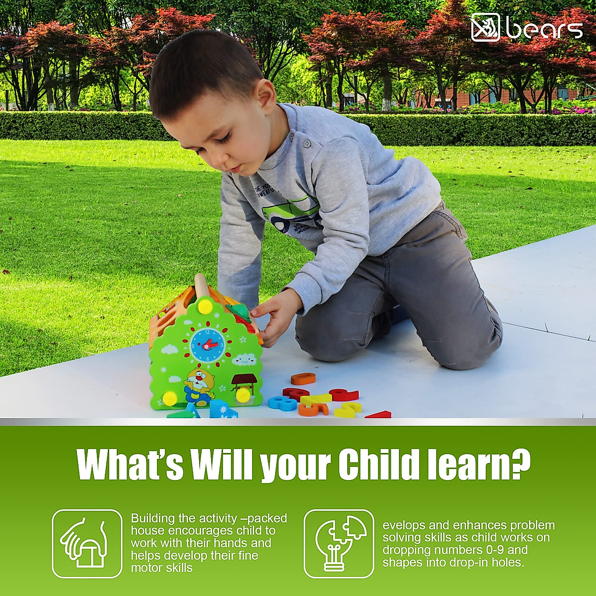 Xbears, Montessori Toys for 2 3 Year Old - Sorting Toy for Toddler, Kids - Pound a Ball - Gifts for Kids 2-4 - Fine Motor Skill Early Learning Toys - Educational Teaching Clock.