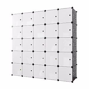 HOMOKUS Portable Storage Cubes,70"x70"x18" Depth Cube Storage Organizer,5x5 Tiers 25 Cubes Shelves,Clothes Storage Shelves with Doors,DIY Closet Cabinet for Home,Office (Black and White)