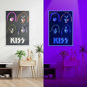 KISS - Four Faces - Officially Licensed, Authentic Blacklight Flocked Poster - 23" x 35"