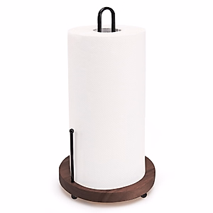 Lorbro Paper Towel Holder, Farmhouse Paper Towel Holder with Heavy Duty Wood Base, Countertop Paper Towel Holder Stand for Kitchen Decor Dining Table Home Brown