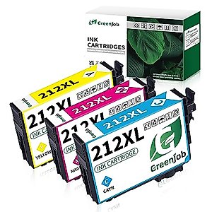 Greenjob 212XL Ink Cartridges Remanufactured Replacement for Epson 212 Color Ink Cartridges 212 XL T212XL T212 Ink Cartridges for Expression Xp-4100 Xp-4105 Workforce Wf-2830 Wf-2850 Printer (3 Pack)