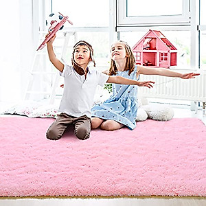Lascpt Area Rugs for Living Room, Super Soft Fluffy Fuzzy Rug for Bedroom, Pink Furry Shag Rug 4x5.9, Plush Carpet Home Decor for Girls Kids Dorm Room, Accent Indoor Non-Slip Cute Baby Nursery Rug