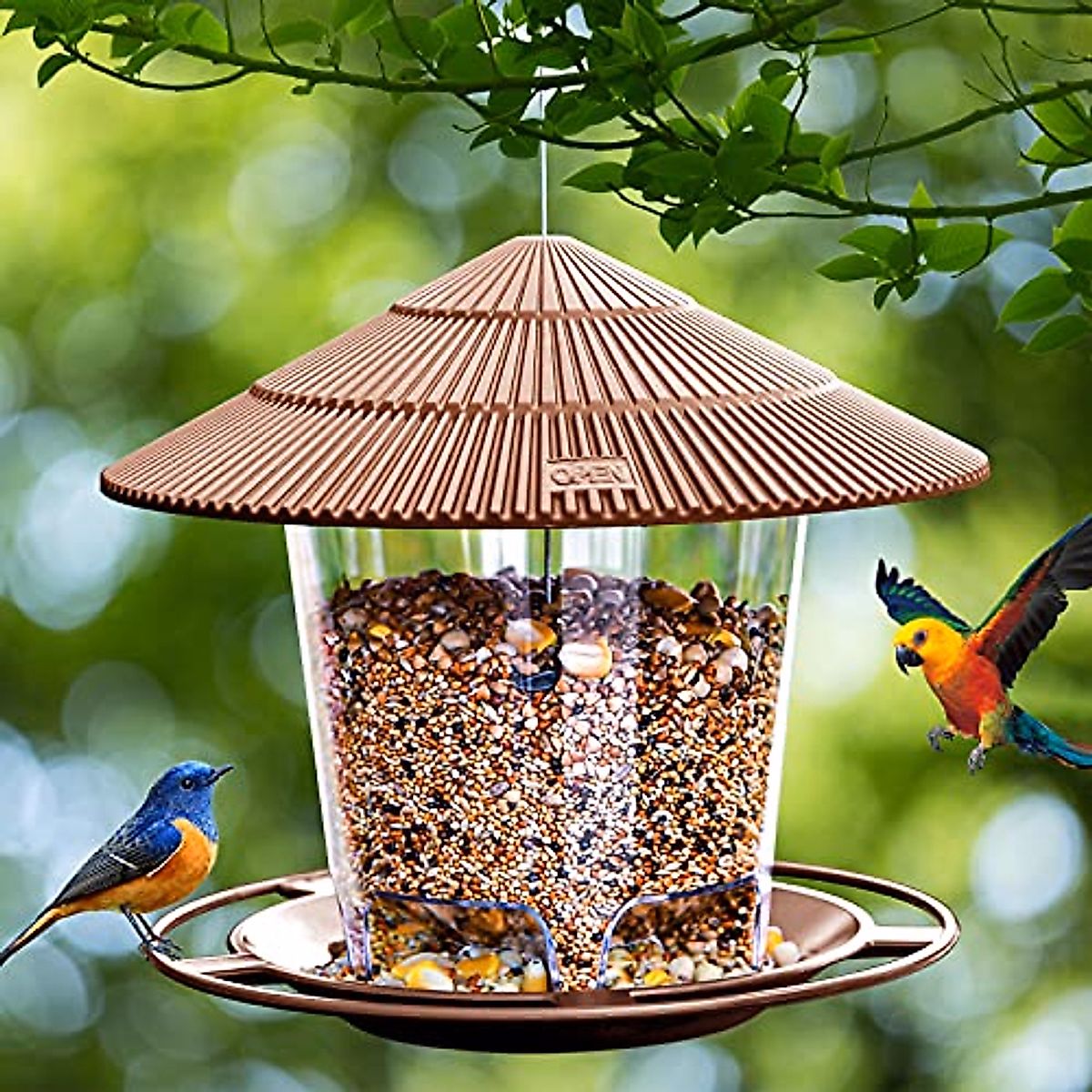 Hanizi Hanging Bird Feeder Squirrel Proof for Outdoor Wild Bird Seed, Outside, Garden Yard Decoration (Brown)