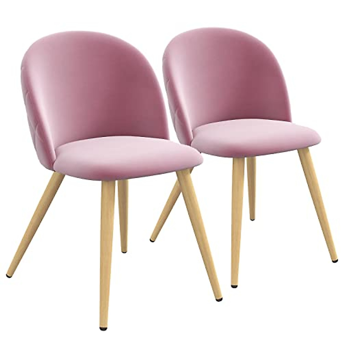 Fangflower Pink Velvet Dining Chairs Set of 2 with Wooden-Like Legs, Upholstered Side Vanity Armless Seat for Living, Makeup Room, Bedrooms, Kitchen, Standard