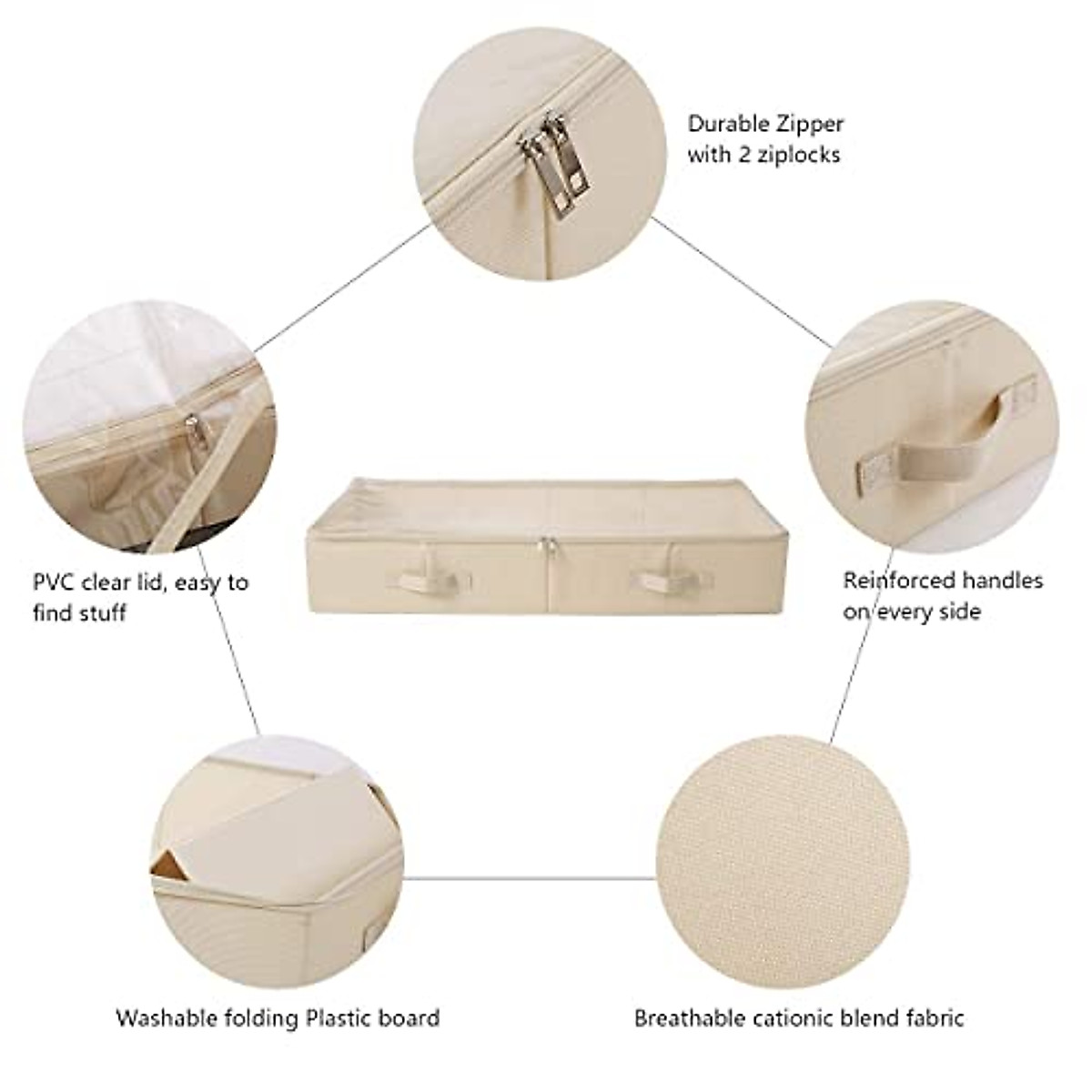 iwill CREATE PRO Ultra Large Size Underbed Storage Bins Set, Folding Washable, Good for Duvets, Blankets, Shoes, Garment Organizer, Beige