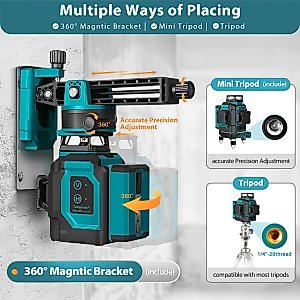 Takamine 3x360° 12 Lines Self Leveling Green Laser Level, 3D Cross Line for Construction/Picture Hanging with Removable Li-ion Battery, Remote Controller, Magnetic Rotating Stand and Hard Case